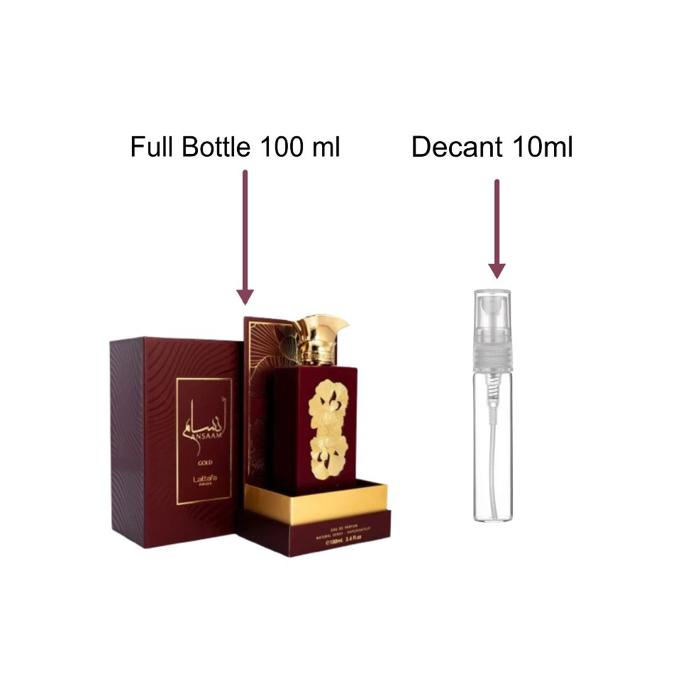 Decant/Sample Of Lattafa Ansaam Gold Eau De Parfum 10ml For Men & Women ...